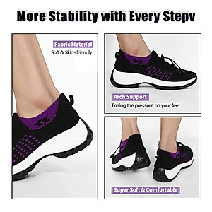 STUNAHOME Orthopedic Sneakers Breathable Women Walking Shoes Slip on Trainers Women's Comfortable Casual Ladies Athletic Shoe Thick Bottom Black-Purple