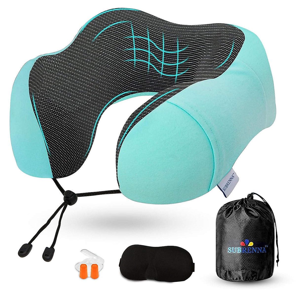 Adjustable Travel Pillow for Neck Support & Comfort, Lightweight Memory Foam Travel Neck Pillow for Sleeping - Washable & Breathable Plane Pillow for Traveling with Eyemask, Earplug & Carry Bag