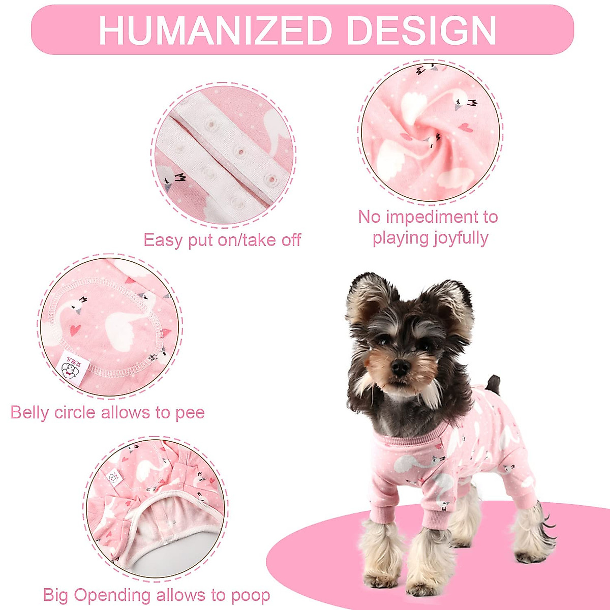 Due Felice Dog Recovery Suit Female Male Dog Onesie for Surgery, Fit for Small Dog Breed Dog Body Suits After Surgery Dog Surgical Suit Pink Swan/S