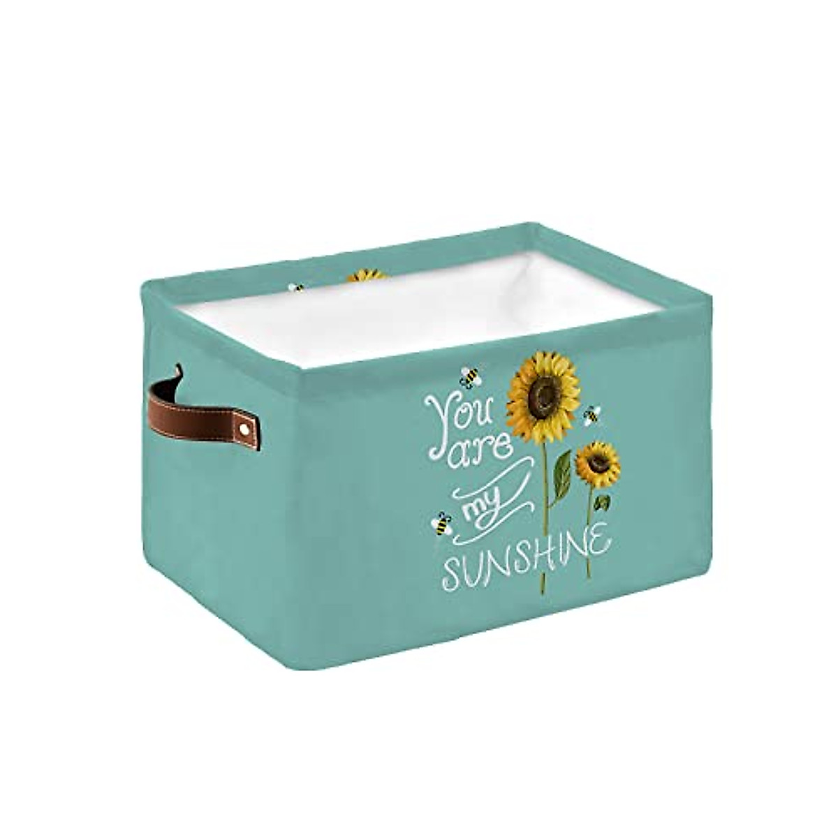 Storage Organizer Bins Set of 1 Storage Baskets for Clothes on Shelves With Handles Summer Farm Sunflower Sunshine Teal Green Rectangular Fabric Laundry Baskets for Organizing
