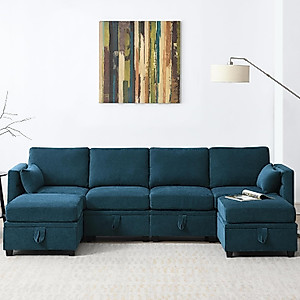kevinplus 109" Modular Sectional Sofa Couch with Storage for Living Room, Modern U-Shape L-Shape Sofa Couch with Adjustable Armrest & Backrest & Reversible Ottoman, Chenille Fabric, Blue