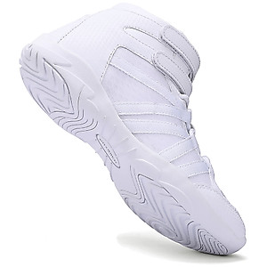 BAXINIER Girls White High Top Cheerleading Shoes Lightweight Youth Cheer Competition Sneakers Training Dance Tennis Shoes - White 4 Big Kid