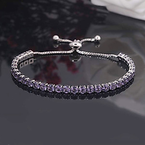CiNily Adjustable Tennis Bracelets for Women Purple Cubic Zirconia Bracelet 14K White Gold Plated Hypoallergenic Slider Bracelet Jewelry Gift