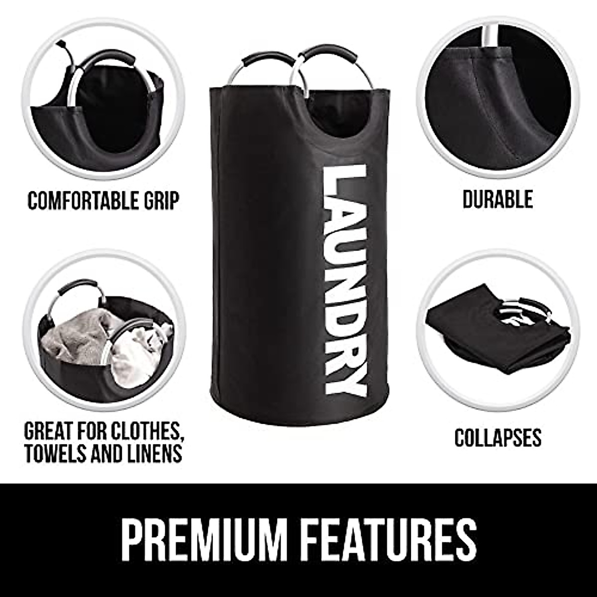 Gorilla Grip Laundry Basket and 3 Piece Packing Cubes, Laundry Basket Size 115L, Easy Carry Handles, Space Saving Travel Bags for Carry On in Multiple Sizes, Mesh Zipper, Both in Black, 2 Item Bundle