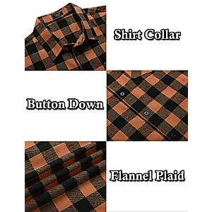 COOFANDY Men's Flannel Plaid Shirt Casual Long Sleeve Checkered Shirt Fall Overshirt A - Orange