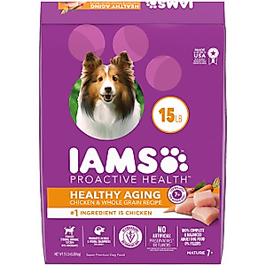 IAMS Healthy Aging Adult Dry Dog Food for Mature and Senior Dogs with Real Chicken, 15 lb. Bag