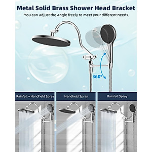Hibbent Self-cleaning Shower Head, 10'' High Pressure Rainfall Shower Head, Showerhead Combo/Handheld Shower Head, 12'' Adjustable Curved Shower Extension Arm, 71'' Hose, 2 Shower Head Holders, Chrome