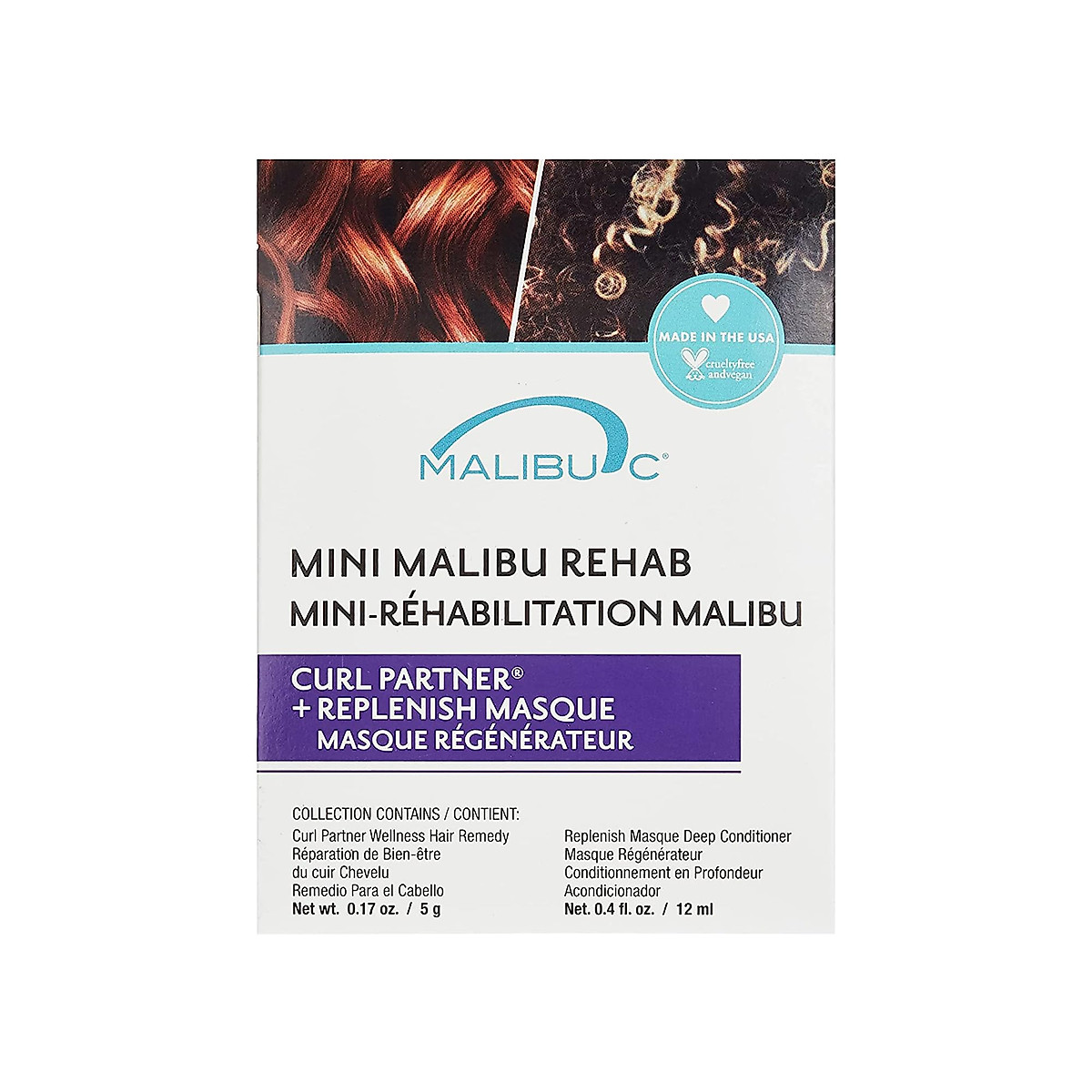 Malibu C Mini Malibu Rehab Curl Partner - Contains 2 Hair Remedy Packets - Hair Care for Natural Curls, Textured Hair, and Perms - Restores Shine + Bounce to Curly Hair