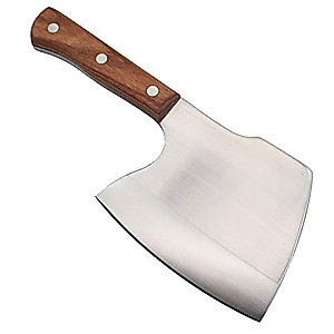 Carimee Meat Cleaver Butcher Axe Bone Knife Chopper Heavy Duty - 6.3'' Bone Cutting Knife Bone Breaker, Stainless Steel Thicken Blade & Pear Wood Handle, for Kitchen/Slaughterhouse