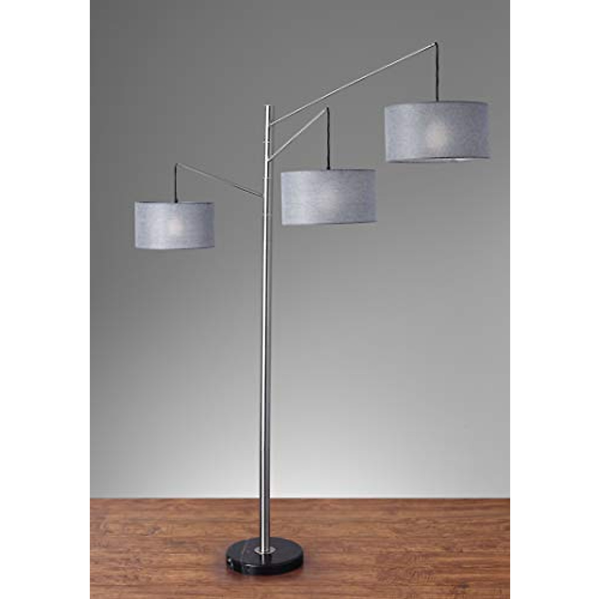 Adesso 4255-22 Wellington 3-Arm Arc Lamp, 91 in., 3 x 100W Incandescent/26W CFL, Brushed Steel Finish, 1 Floor Lamp