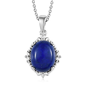 SHOP LC DELIVERING JOY Blue Lapis Lazuli Necklace 925 Sterling Silver Magnetic Clasp Stainless Steel Chain 20" Birthday Gifts for Women