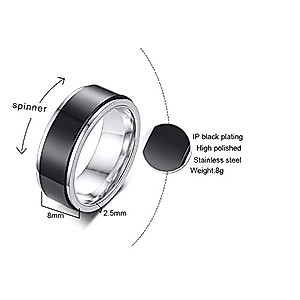 MZZJ Custom Inside Her Weirdo & His Crazy Couple Ring Set 8MM High Polish 2 Tone Stainless Steel Meditation Spinner Fidget Flat Rings Engagement Wedding Band,Anniversary Gift for Him Her