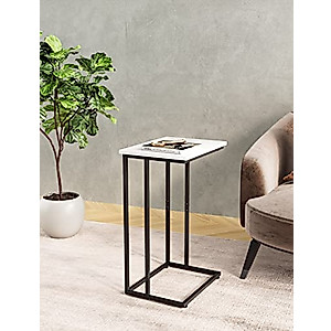 Innerjoin Wide C Side Table,C Couch Laptop Table with Metal Frames, Small Snack End Table for Sofa and Bed, Retro Laptop C Side Table, Living Room and Bedroom, Industrial Style, White