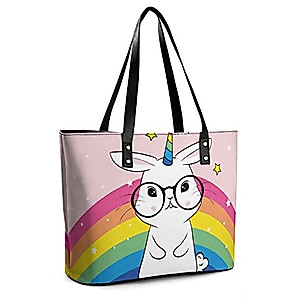 Womens Handbag Rainbow Unicorn Leather Tote Bag Top Handle Satchel Bags For Lady