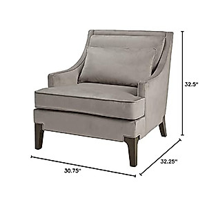Martha Stewart Anna Accent Chairs-Solid Wood, High Back, Deep Seating Living Room Furniture Anna Armchair Luxe Sofa Decor with Lumbar Pillow-Bedroom Lounge, See Below, Light Grey