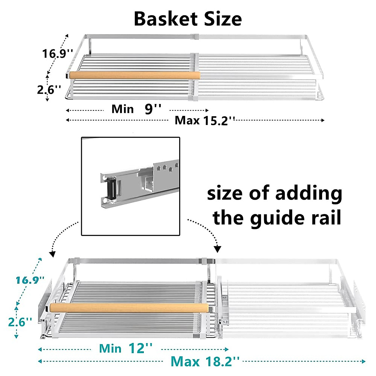MIYUPTC Expandable Pull Out Drawer Cabinet Organizers, Slide Out Pantry Shelves Wire Pull Out Storage Shelf Drawer Basket for Kitchen Base Cabinet Organization, Chrome, 12''-18.2''W x 16.9''D