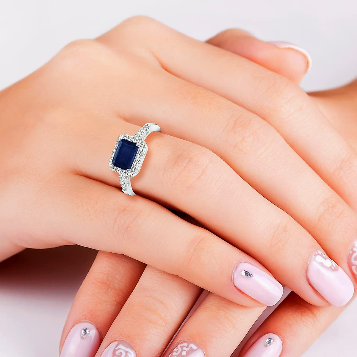 SZUL 2 1/2 Carat TW Emerald Cut Sapphire Diamond Ring in 10K White Gold