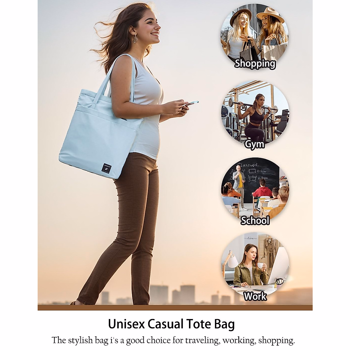 BASICPOWER Tote Bag for Women, Lightweight Shoulder Purse Laptop Work Gym Bag for Gym, Travel, Work