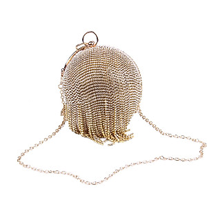 LUI SUI Women Round Ball Dazzling Crystal Evening Handbags Rhinestone Tassel Handle Purse Bags Wedding Shoulder Handbags