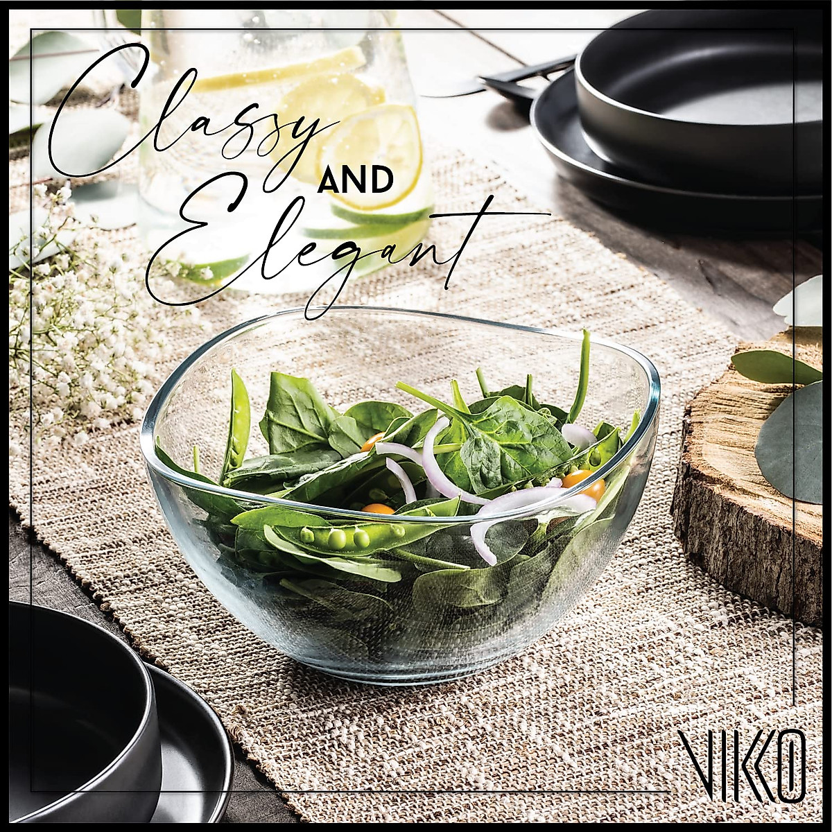 Vira 63.5 Ounce Glass Serving Bowl | Beautiful Wavy Design, Thick, Durable Glass, For Salads, Desserts, Fruit, and More, Microwave and Dishwasher Safe, 8.2” x 4.5”