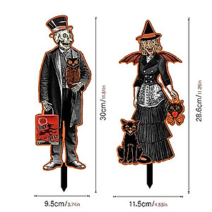 Halloween Yard Signs Mr Skeleton and Mrs Witch Decorative Yard Decorations Yard Sign Halloween Garden Decor Garden Stakes Scary Stakes for Patio, Yard, Lawn Halloween Party Decor 2 Pack