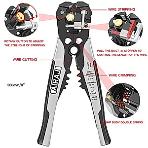 AIRAJ PRO Self Adjusting Wire Stripper,3 in 1 Heavy Duty Wire Cutter Stripper Crimper Tool,Universal Wire Stripping Cutting for 10-24 AWG Wire Cutter for Electrical Cable Cutting,Crimping Tool