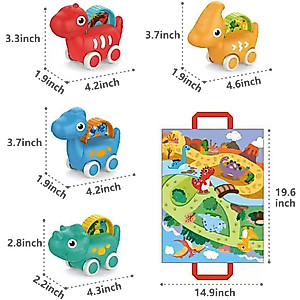COVTOY 1 Year Old Boy Gift, 4 Sets of Vehicle Dinosaur Car Toys with Playmat and Storage Bag Baby Toys 12-18 Months First Birthday Gifts for 1 Year Old Infants and Toddlers