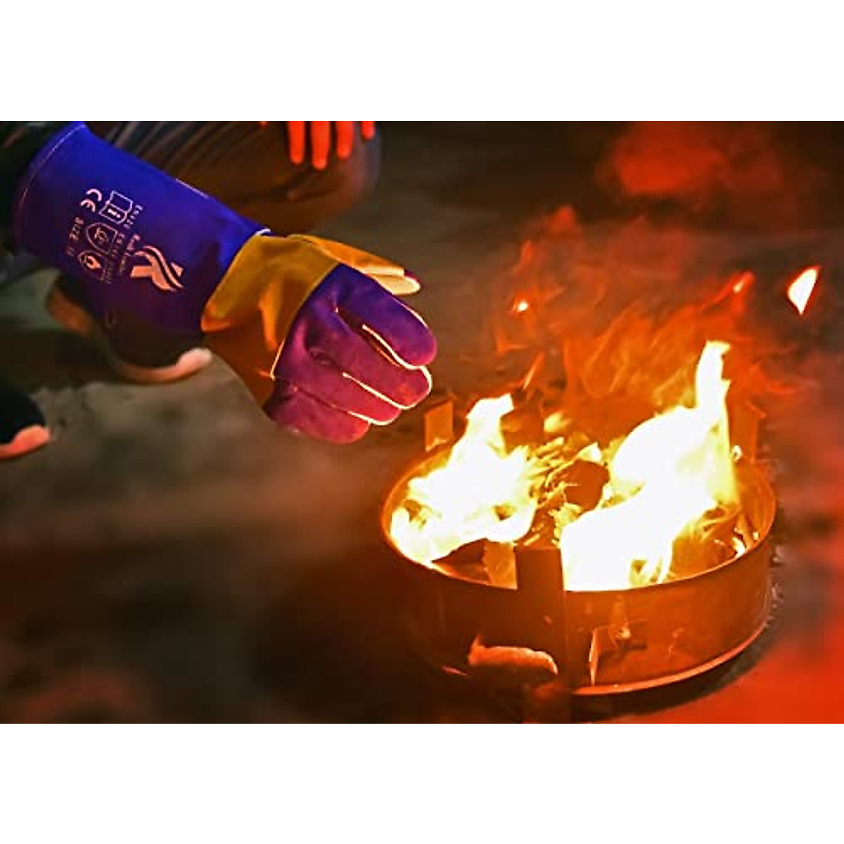 16 Inches Suede Leather welding gloves Fir/Heat Resistant Gloves for Tig welder, bbq Grill, woodstove, Mig Welding Etc. Heavy Duty Gloves in Blue by RUSH