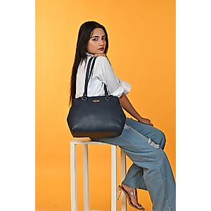 ROLANDO Rose Women's Top-Handle Leather Handbag (Navy Blue)