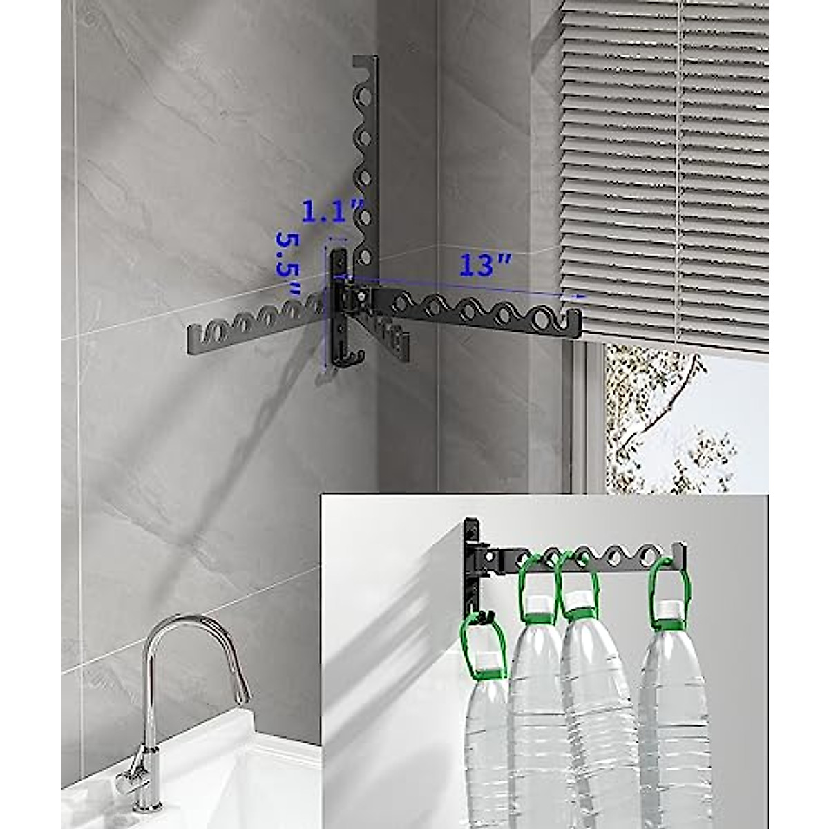 Dr.DJ Wall Hanger for Clothes, Coat Hanger Wall Mounted Silver Retractable Clothes Drying Organizer Rack Garment Hooks Aluminium Folding Indoor Wall Wall Hanger Space Save (2 Racks)