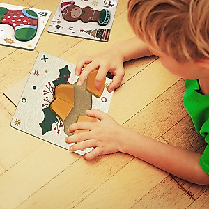 Pinkiwine 4 Pack Christmas Wooden Puzzles for Kids Toddlers Boys Girls Christmas Toys Stocking Stuffers Party Favors Gifts