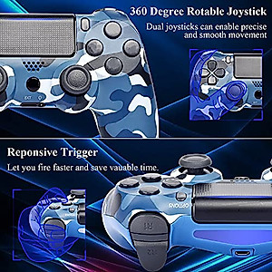 AUGEX Wireless Controller for PS4 Controller, Blue Camo Gamepad Compatible with Playstation 4 Controllers, Game Remote for PS4 Controller Pro with Joystick/Mando