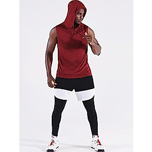 NELEUS Men's Workout Tank Tops Sleeveless Running Shirts with Hoodie,5098,3 Pack,Black/Grey/Red,XL