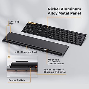 ProtoArc Wireless Left Handed Keyboard, XK21 Bluetooth Left-Handed Wireless Keyboard, Full-Size Ultra-Thin Rechargeable Silent Multi-Device Left Hand Numeric Keypad, Windows/Mac/Android