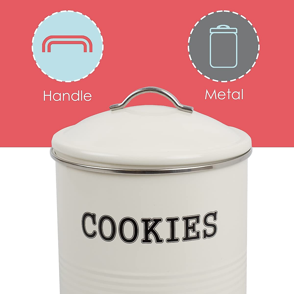 Home Basics Large Cookie Jar (Ivory) Cookie Jars For Kitchen Counter | Cute Cookie Jar With Lid