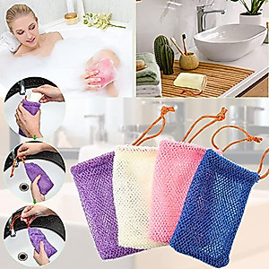 Shappy 8 Pieces Soap Saver Pouch Bar Bags Exfoliating Net Mesh for Shower Holder Bubble Foam Pocket Women Men Girls (Beige, Blue, Purple, Pink), Count (Pack of 1)