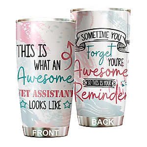 MEDROC Veterinary Assistant Tumbler Stainless Steel 20oz, Funny Vet Assistant Gifts Bulk For Birthday Christmas, Vet Tech Week Gifts For Coworker Women Men Drinking Coffee Cup