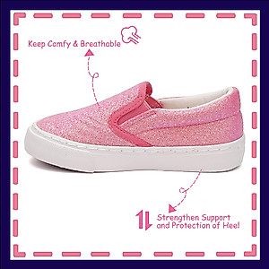 Toandon Little Girls Kids Sneakers Canvas Shoes Loafers Glitter Low Top Slip On Glimmer Sparkle Non-Slip Rubber Sole Lightweight Breathable Outdoor Fashion Casual Tennis Shoes Pink Size 2