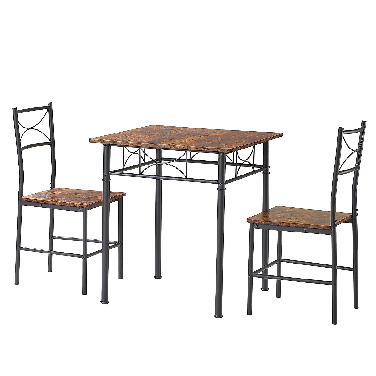 MEGOIVARTEN 3 Piece Small Square Dining Table Set for Kitchen Breakfast Nook, Pub Dining Set, Modern Square bar Table and Stools for 2, Wood Grain Tabletop for Compact Space w/Steel Frame