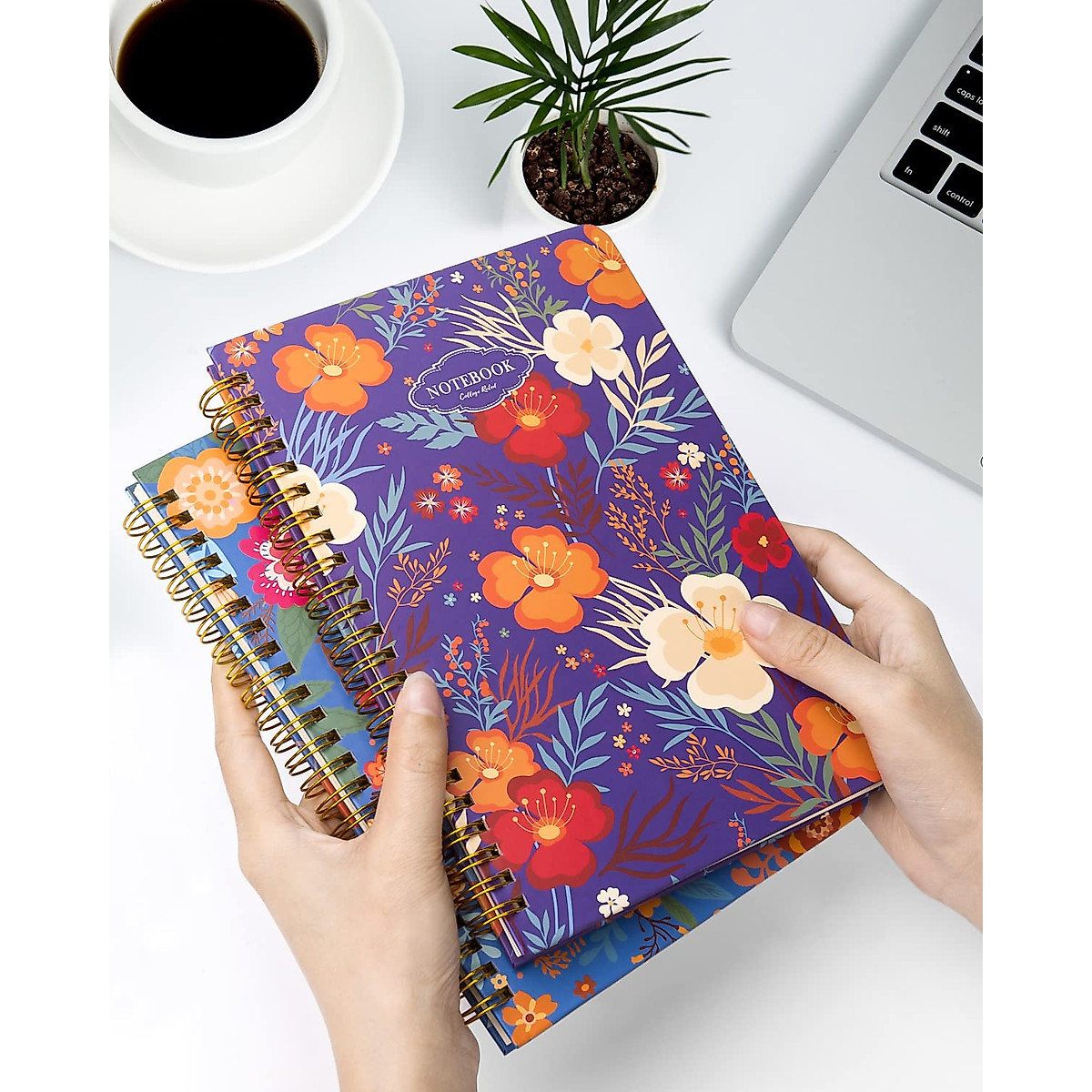Spiral Notebooks 5 Subject 5-Pack College Ruled Hardcover with Removable Dividers 160 Pages/80 Sheets Each, A5(8.5 "x 5.7") Cute Blooming Floral, for Students Office Business Diary Book