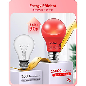 EDISHINE 4 Pack Red Light Bulbs, A19 LED Light Bulb 60W Equivalent, E26 Medium Base, 9W, Red Lights for Bedroom, Christmas Decoration, Porch, Garden, Home Lighting, Non-dimmable, ETL Listed