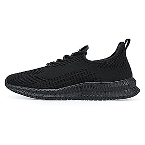 LCGJR Men's Running Shoes Ultra Lightweight Breathable Comfortable Walking Shoes Casual Fashion Sneakers Mesh Workout Shoes Allblack Size10.5