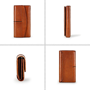 LETEULO Womens Real Leather Wallets Handmade Ladies Clutch Card Organizer Holder (Coffee)