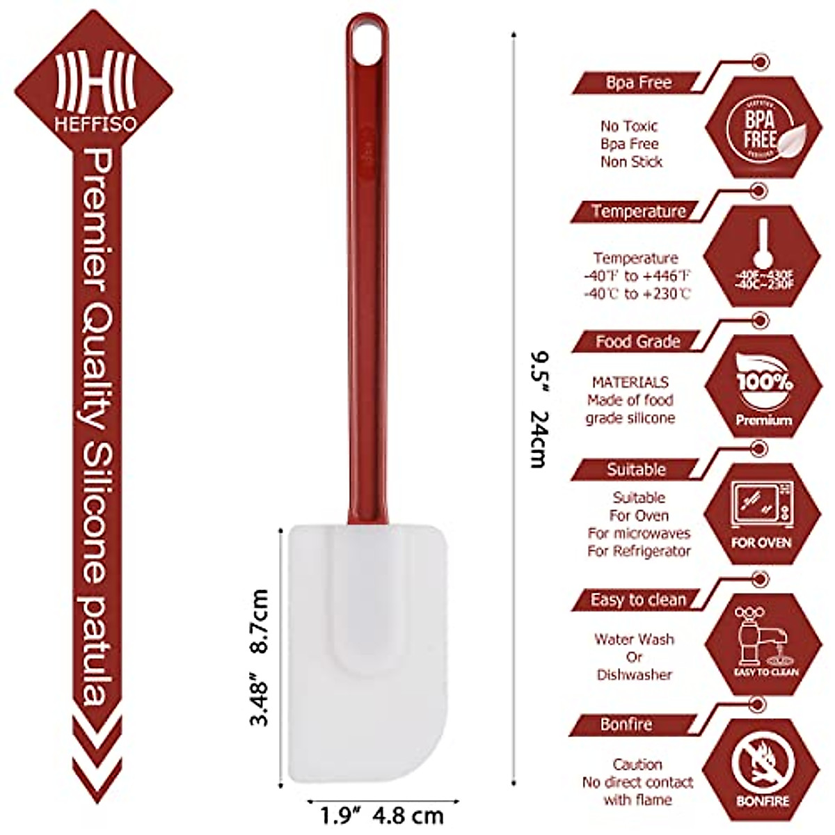 Silicone Rubber Spatula, Commercial Spatula, 3PCS Heat Resistant Silicone Spatula, Dishwasher-Safe, for Mixing, Frying & Spreading without Scratching Your Nonstick Pan Set 3 (10 inch)