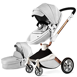 Hot Mom Baby Stroller 360 Rotation Function,Hot Mom Baby Carriage Pu Leather Pushchair Pram,F023 (Grey)