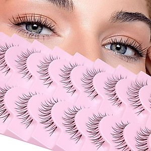 False Eyelashes Wispy Short Cat Eye Lashes Natural Look Clear Band Soft Fake Eyelashes 10 Pairs Pack Japanese Lashes 10mm Korean Asian Spiky Lashes by FANXITON