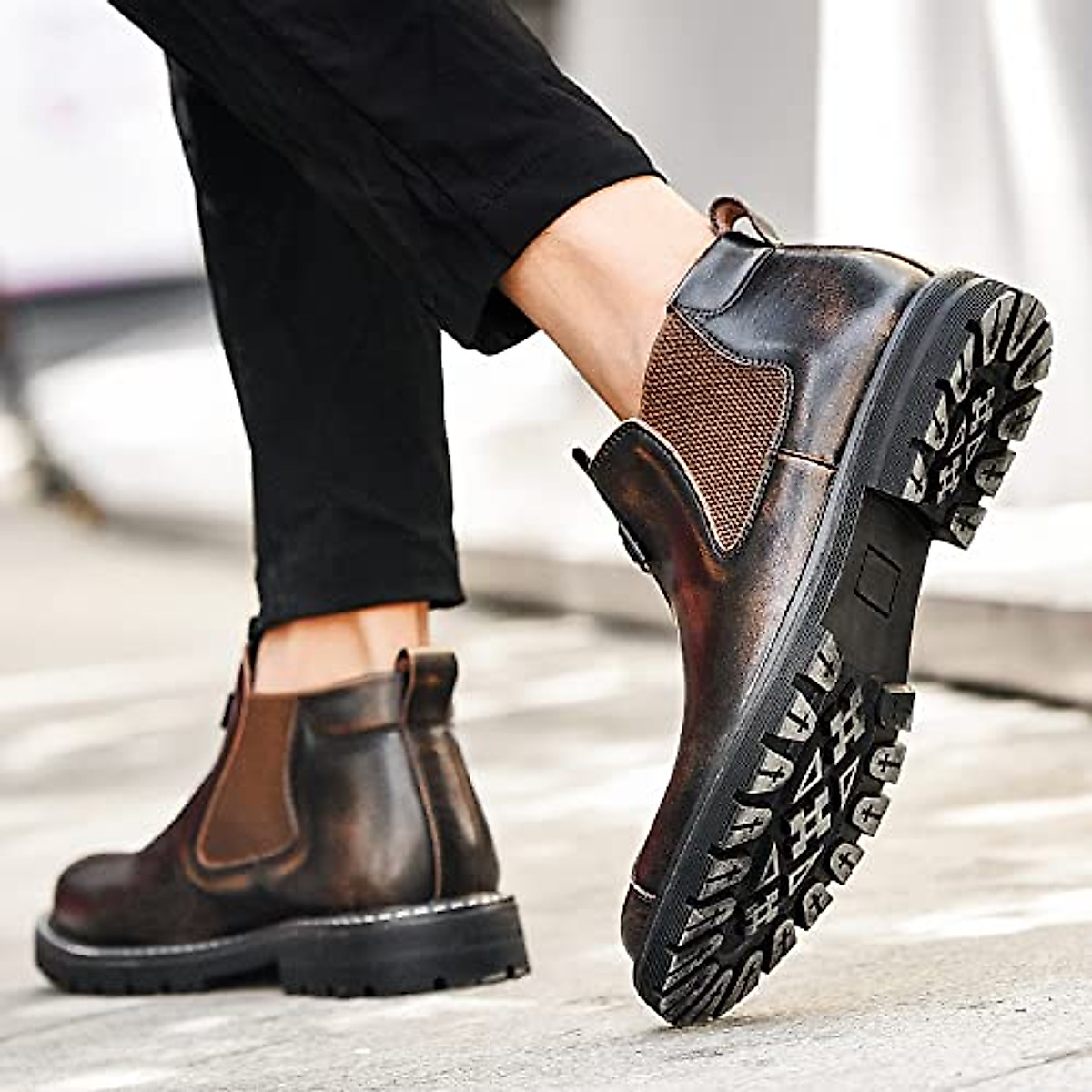 Men's Chelsea Boots For Men Oxfords Dress Leather Shoes Mens Formal Casual Man Work Fashion Brown Size 10 Loafers Slip On Male Hiking Cowhide Shoe High Top