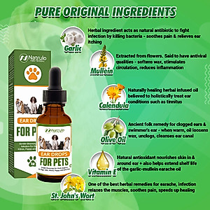 Natural Ear Cleaner for Dogs, Cats, Kitten, Puppy – Gentle Cleansing Ear Wash Solution Mite Infection & Yeast Treatment for Pets – Drying, Healing Medicinal Ear Cleaning Drops Made in USA