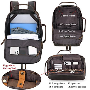 Masa Kawa Leather 15.6" Laptop Backpack for Men Convertible Briefcase Backpacks School Bookbag Expandable Vintage Business Work Travel Rucksack Daypack, Brown