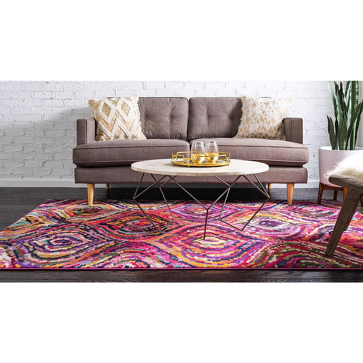 Unique Loom Estrella Collection Colorful, Abstract, Geometric, Gradient, Modern Area Rug, 5 ft x 8 ft, Multi/Pink